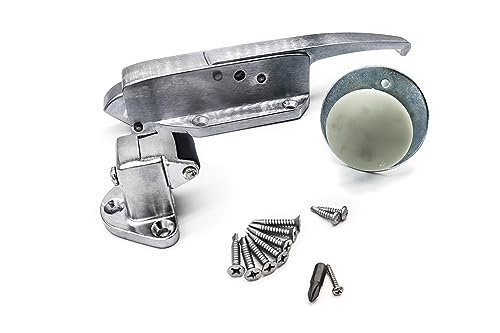 Kason 0058 Brushed Chrome Radial Latch KIT with 0059 Roller Strike, -1/8" to 1/4" Offset, 0481 4" Inside Release and Hardware KIT