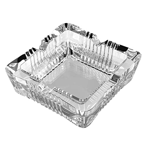 UZQL Ashtray, Glass Ashtray Square Crystal Ashtray, Classic Design Ashtray for Weed, Home Large Ashtrays for Cigarettes Outdoor (4.1 inch)