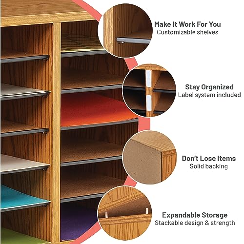 Safco Products Wood Adjustable Literature Organizer, 24 Compartment, 9423MO, Medium Oak - Durable Construction, Removable Shelves, Stackable -Office Organizers for Home Office & Craft Rooms