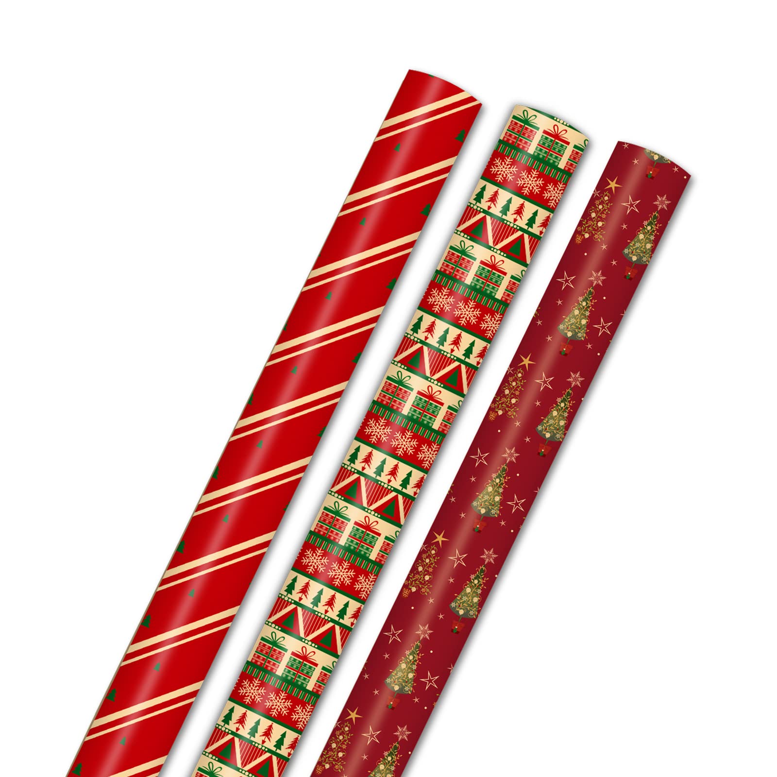 Bromwic Christmas Gift Wrapping Paper Roll, 6 Pack 39 Inch X 18 Inch Per Sheet Different Print Design Wrap Paper for Birthday, Wedding, Baby Shower(Red)