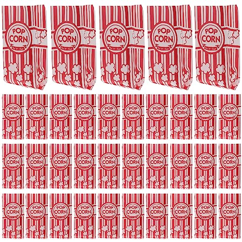 Paper Popcorn Bags Bulk 100pcs Paper Popcorn Bags Individual Servings Oil Resistant Popcorn Container Popcorn Machine Accessories for Popcorn Bars Movie Nights Concessions