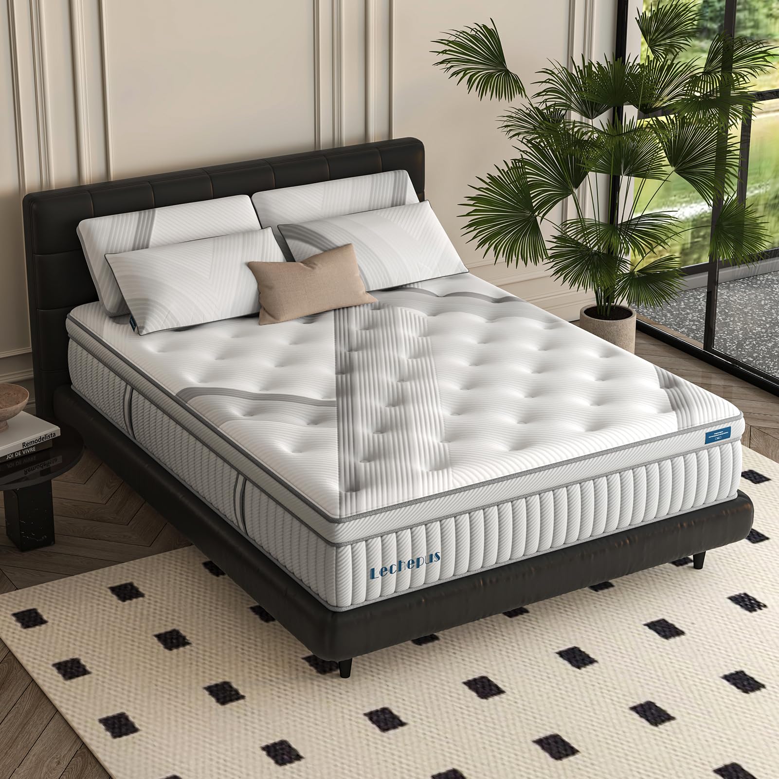 King Mattress, Lechepus 14 Inch Plush Memory Foam Hybrid Mattress for Pressure Relief, 7-Zone Individual Pocket Springs Mattress, King Size Mattress in Box, CertiPUR-US Certified King Bed, 76"x80"x14"
