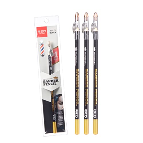 Kiss Red 3PCS Barber Pencil with Built-in Sharpener - Edge Hairline Razor Trace and Beard Guide Outliner Pencils (Black)