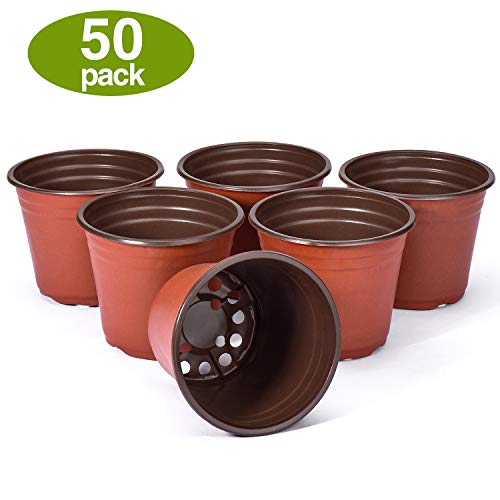 Delxo 50 Pcs 6 Inch Plants Nursery Pots Reusable Plant Seeding Nursery Pot Waterproof Plastic Pots Seed Starting Pots