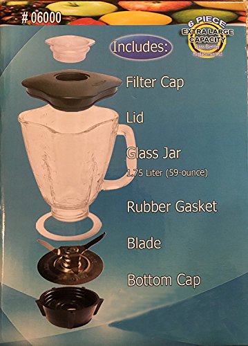 Ronnel Collection 6-Piece Square Blender Glass Jar Replacement Kit for Oster Blender, 1.6 Liter - 6.8 Cup