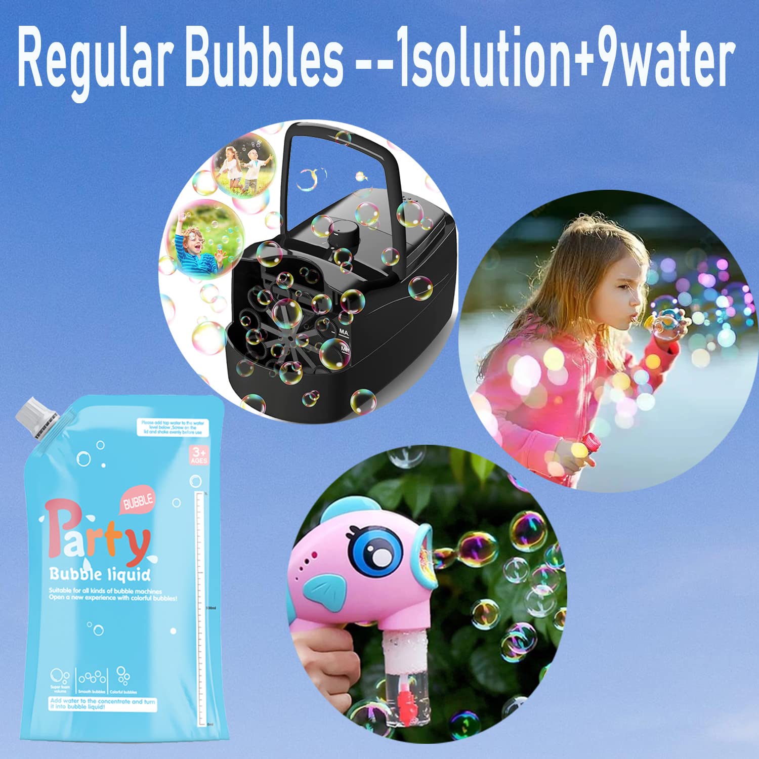 Bubble Concentrated Solution, Bubble Refill Solution(1 L/ 34 OZ,3 Pouches of Bubble Refill) for Kids Graduation Parties, Summer Party Celebrations,Party Favor,Bubble Machine, Bubble Gun Blower