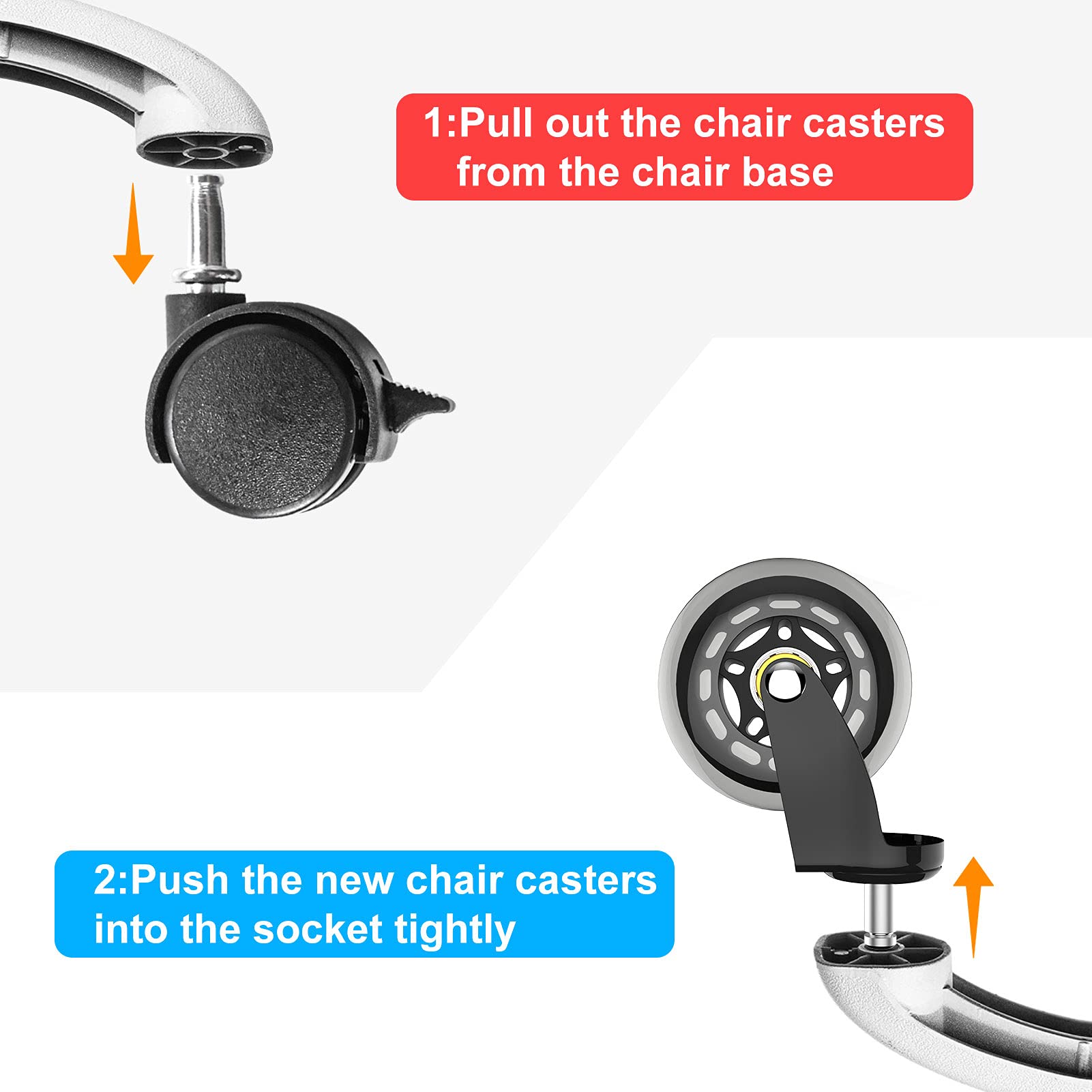 Office Chair Caster Wheels,Heavy Duty Office Chair casters for Chairs to Replace Chair mats ,3"Replacement Chair Casters with 7/16" x 7/8" Stem,Universal fit(Single-Black)
