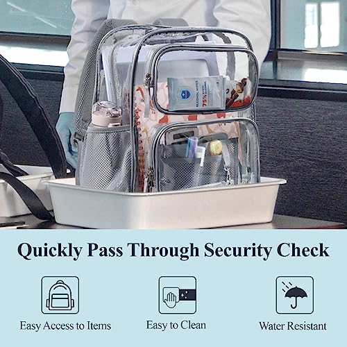 PACKISM Clear Backpack for School - 17" Heavy Duty PVC Transparent Backpacks with Multi-pockets for College Workplace Security, Grey(for age 12 above)