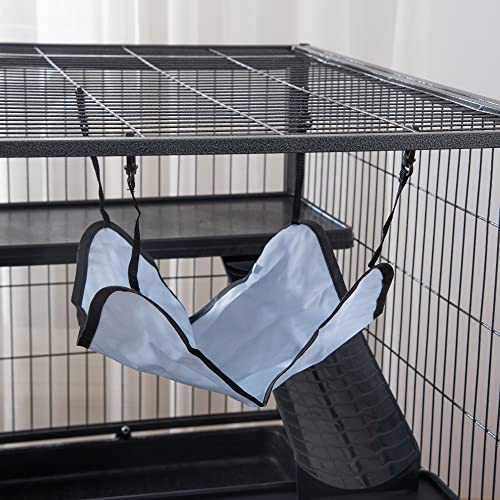 PawHut Small Animal Cage with Hammock, 3 Tiers Ferret Cage with Storage Shelf, Chinchilla Cage Sugar Glider Cage, Strong Metal Wire, Removable Tray