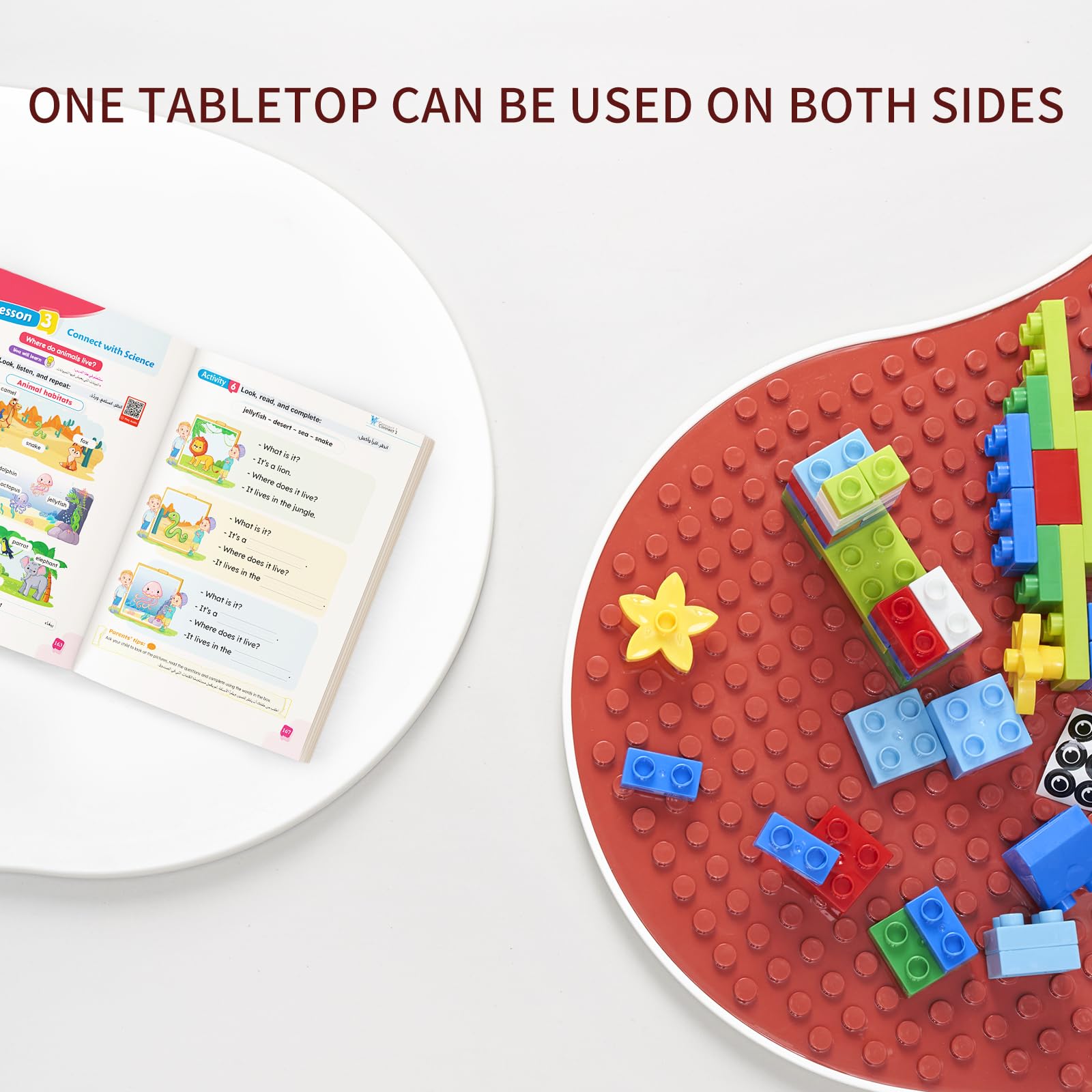 FITYE-KY Building Game Table with Storage Box, Built-in Panels, Tool-Free Installation, Multifunctional Table for Learning and Entertainment(Red)