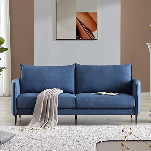 Merax 65.8" Modern Soft Linen Couch Upholstery Loveseat Sofa for Livingroom Bedroom Office Blue Love Seats