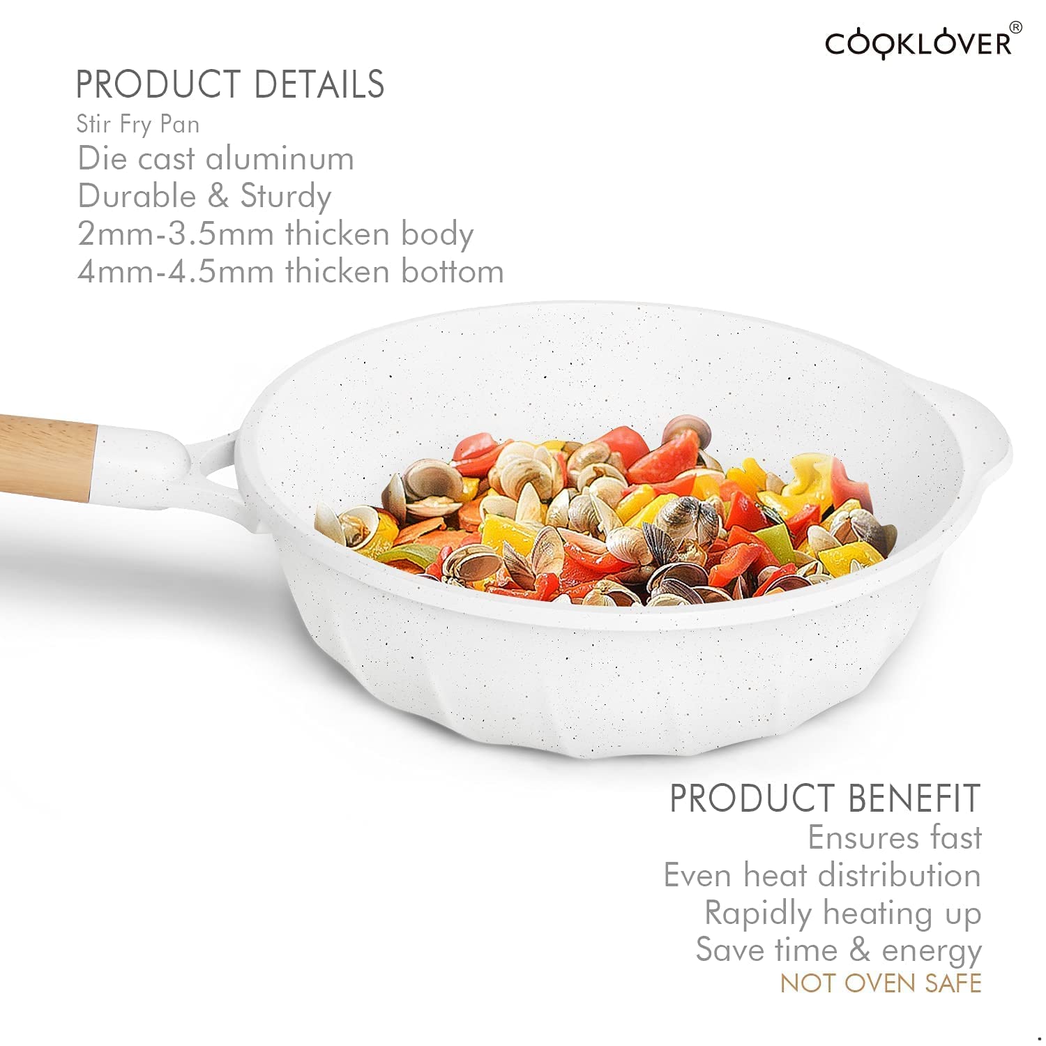 COOKLOVER Nonstick Induction Wok-12.6inch - White & 11 inch Nonstick Stir Fry Pan with Lid β White