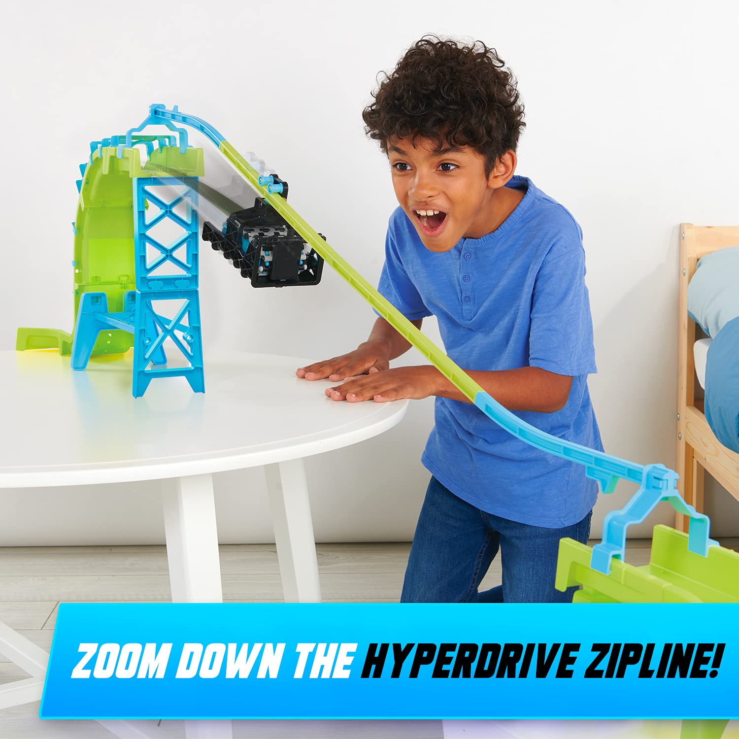 WowWee Power Treads Hyperdrive Zipline Car Set β Race Track Playset Includes 1 Vehicle and 60+ Pieces