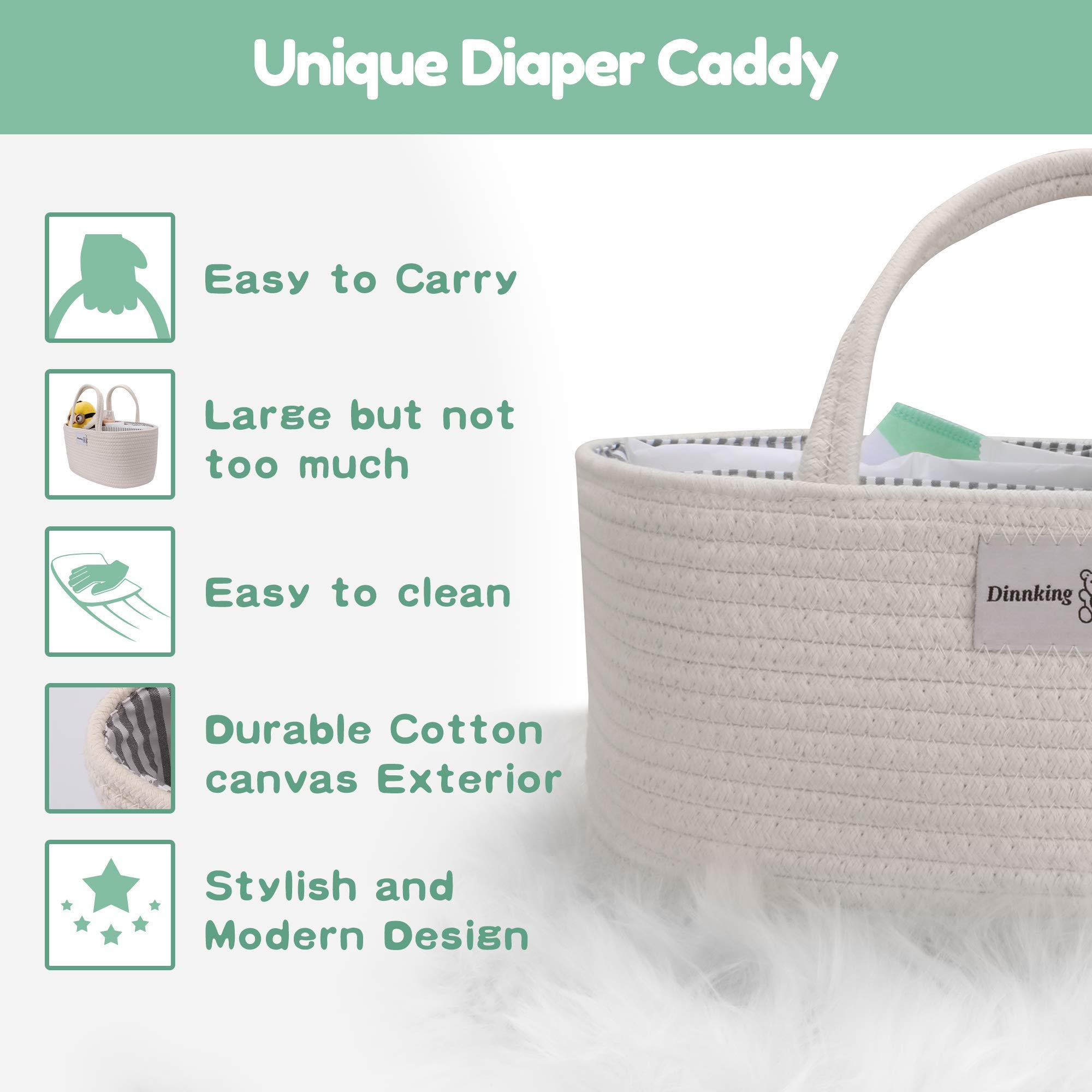 Baby Diaper Caddy - Baby Shower Gift Basket Nursery Storage Bin and Car Organizer, for Diapers and Baby Wipes