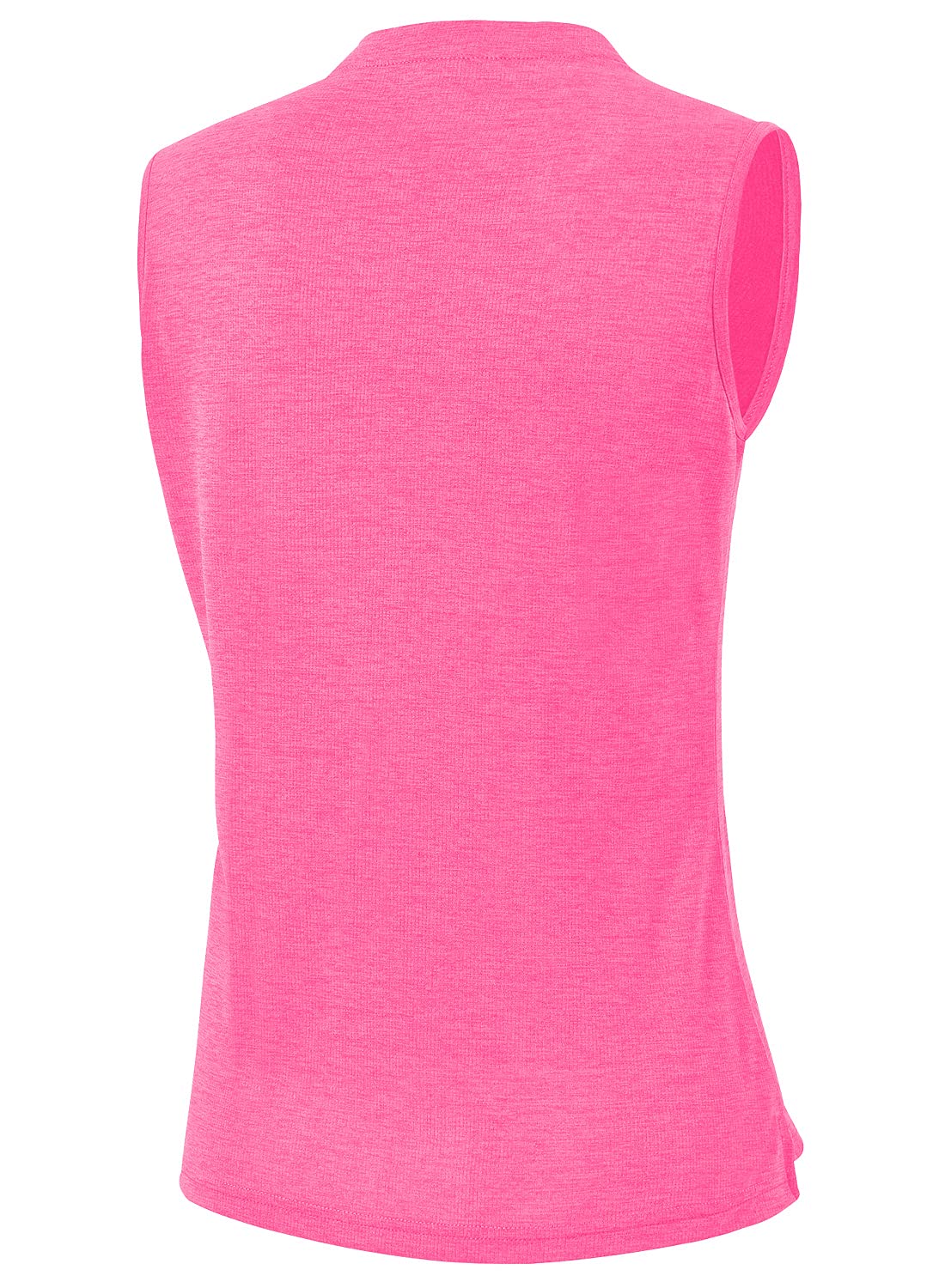 BGOWATU Women's Golf Polo Shirts Sleeveless Zip Up Collarless UPF 50+ Tennis T-Shirt Lightweight Quick Dry Rose XL
