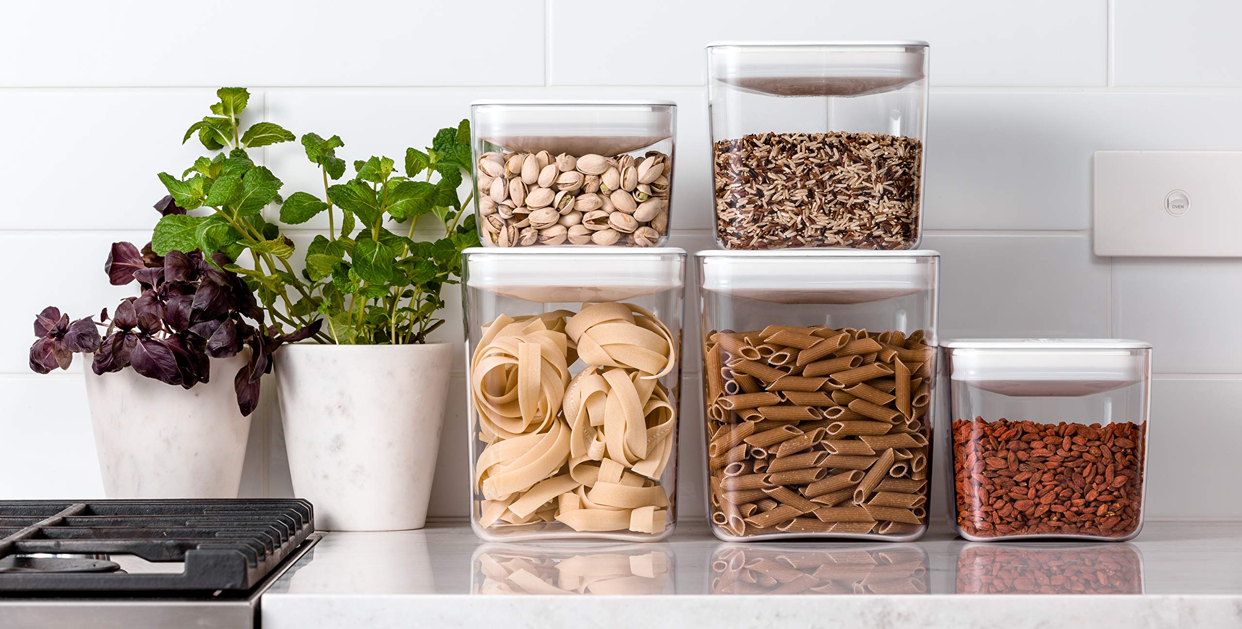 ClickClack Cube Pantry Food Storage Canisters, 1.0qt(×1)1.5qt(×2)2.0qt(×2)3.0qt(×2)3.5qt(×2)4.0qt(×1), White