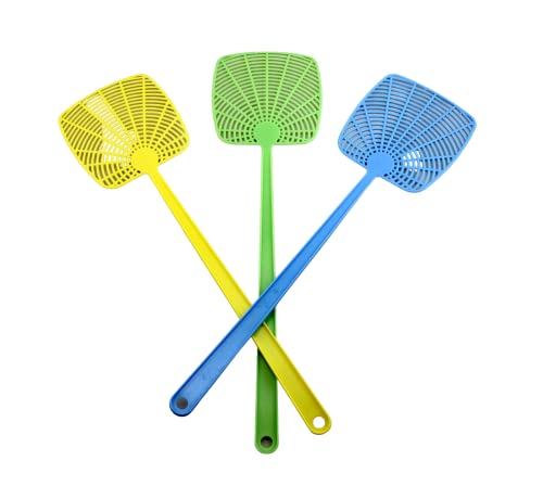 Dependable Industries 3 Pack Bug & Fly Swatter Extra Long Handle Indoor Outdoor 17.4" Long