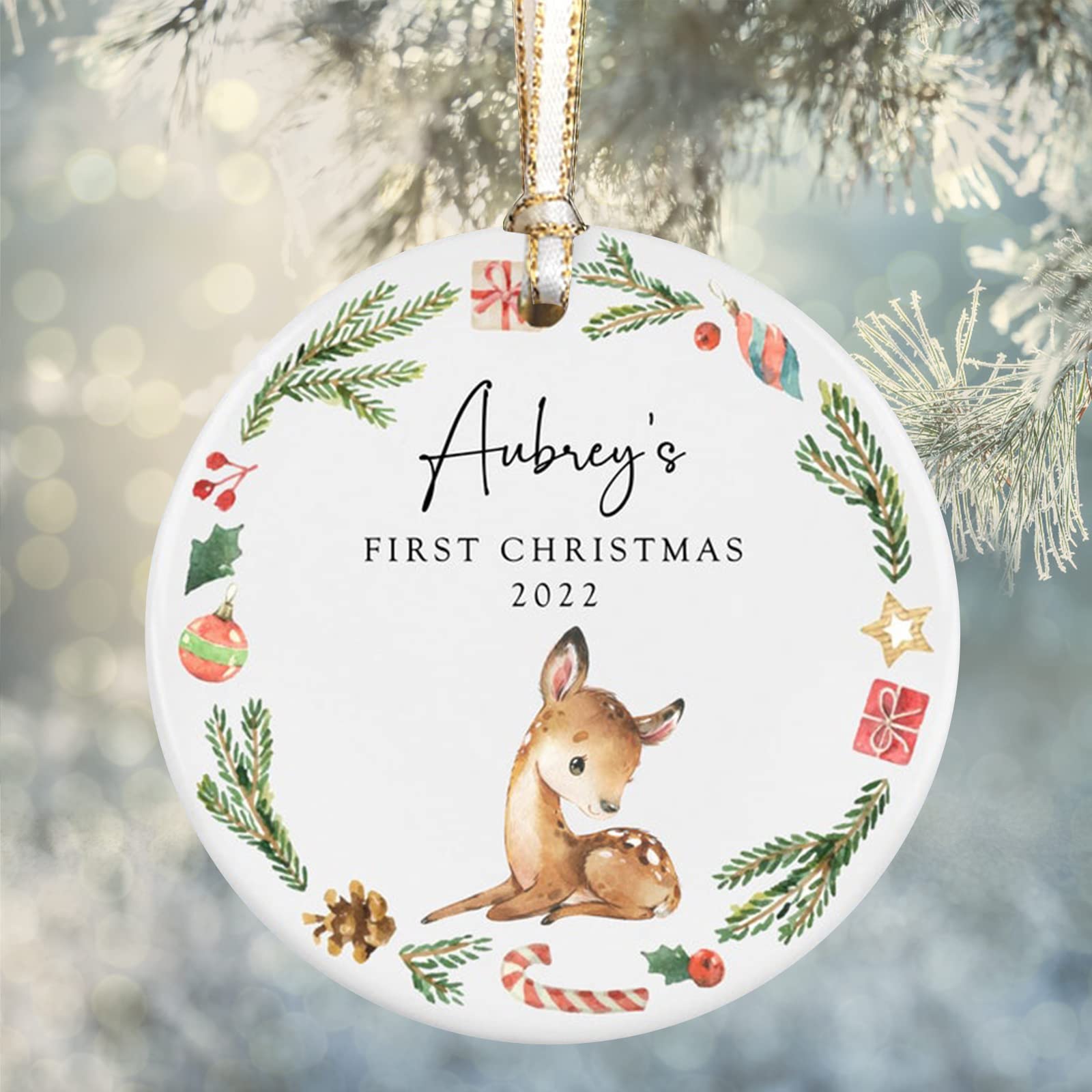 CHOPIE Baby's First Christmas Ornament, Personalized Baby's Christmas Keepsake, New Baby Gift, Baby Deer Ornament, 1st Christmas Ornament for Baby Girls, Baby Boy, Newborn