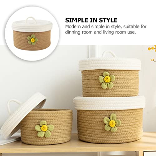 Zerodeko Cotton Rope Basket with Lid Small Woven Storage Baskets Decorative Hamper Nursery Covered Storage Bin Desktop Organizer Small Woven Basket