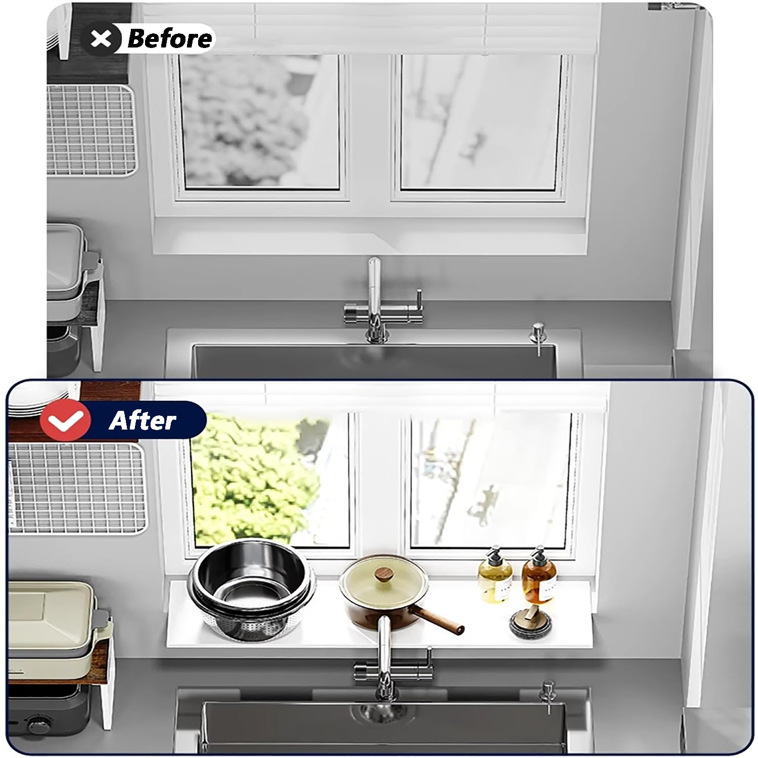 Earssa Carbon Steel Window Sill Extender Plate, Storage Shelf, Window Plant Shelves with Magnetic Base, Countertop Extension Board for Kitchen Organization (40x20cm)
