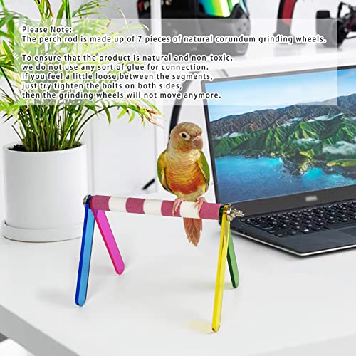 Parrot Play Stand Portable Bird Training Perch Rough-surfaced Corundum and Stainless Steel 8" (Red)