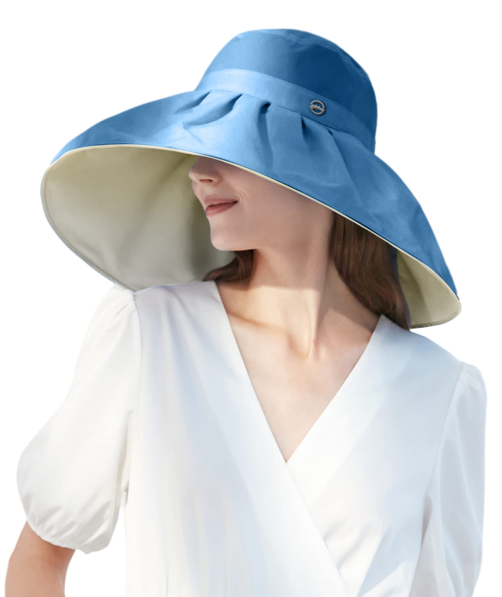 BENEUNDER Large Brim Floppy Sun Hats for Women Summer Beach Sun Hat Foldable UPF 50+ (Black)