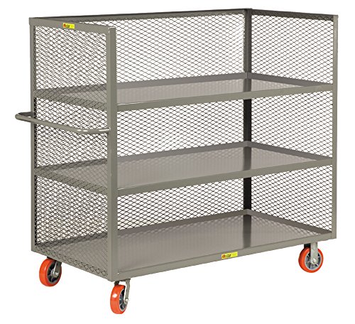Little Giant T3L-2448-6PY 3-Sided Shelf Trucks, Mesh Sides, 2 Shelves, 6" Polyurethane, 3600 lb. Capacity, Retaining Lips, 24" Width x 48" Length, Gray