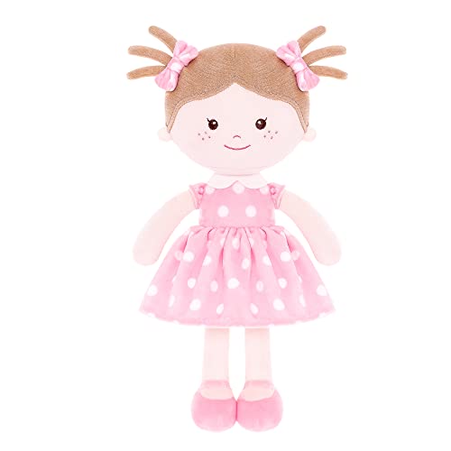 Onetoo Plush Rag Doll Sleeping Cuddle Buddy Doll Soft Baby Doll for Girls First Baby Doll Wear Pink Skirt Dress 14"(Milly Series)