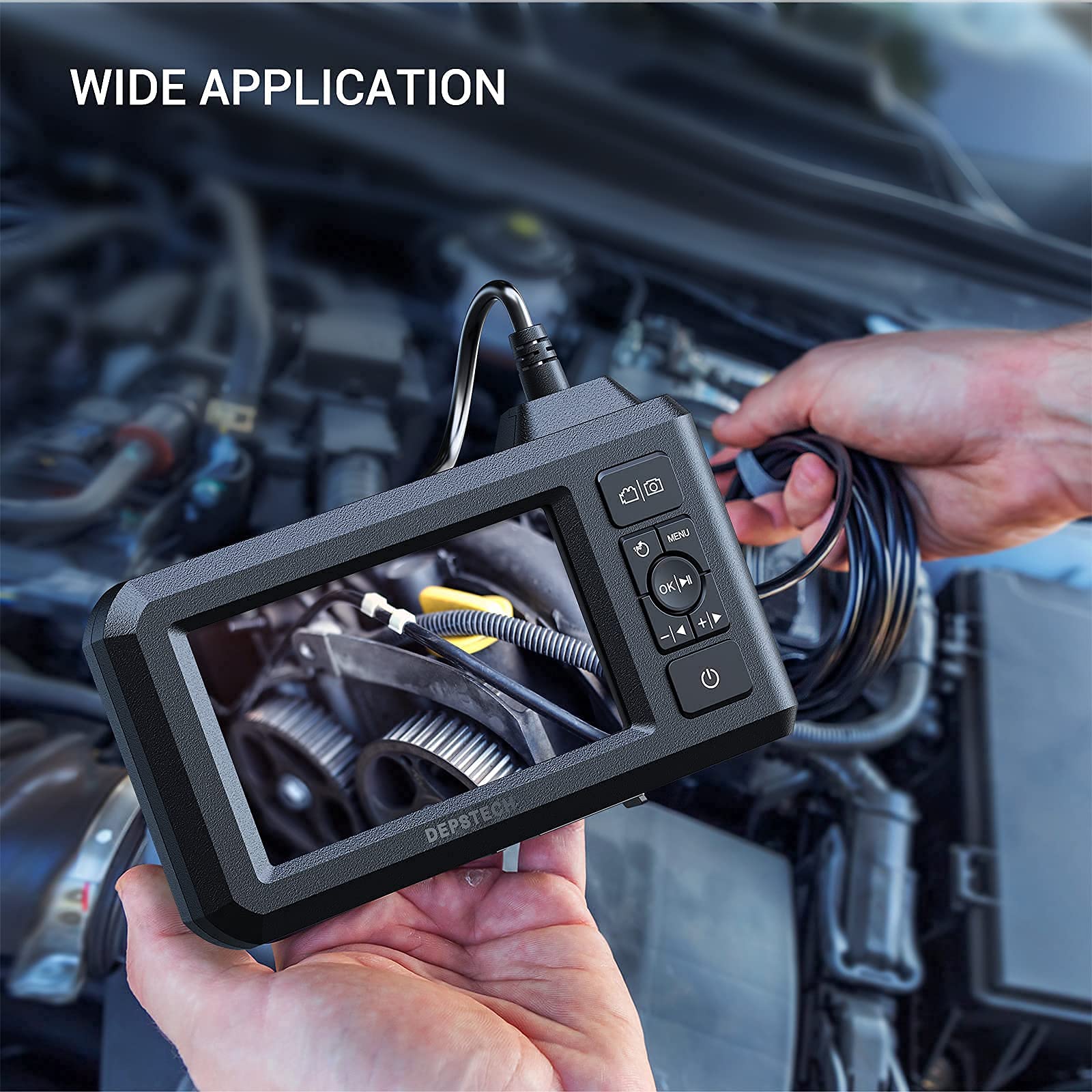 DEPSTECH Dual Lens Industrial Endoscope, 1080P Digital Borescope Inspection Camera, 7.9mm IP67 Waterproof Camera, Sewer Camera with 4.3" LCD Screen,7 LED Lights,16.5FT Semi-Rigid Cable,32GB Card-Black