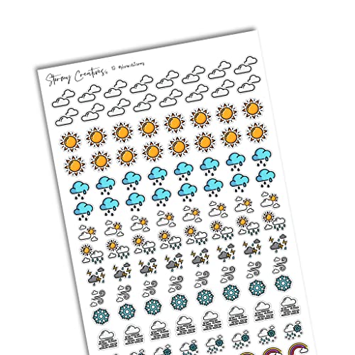 Die Cut Weather Icon Planning Stickers, 2 Sheets, 224 Total Stickers, 0.5" wide, Multicolor, Personal Planners and Journals