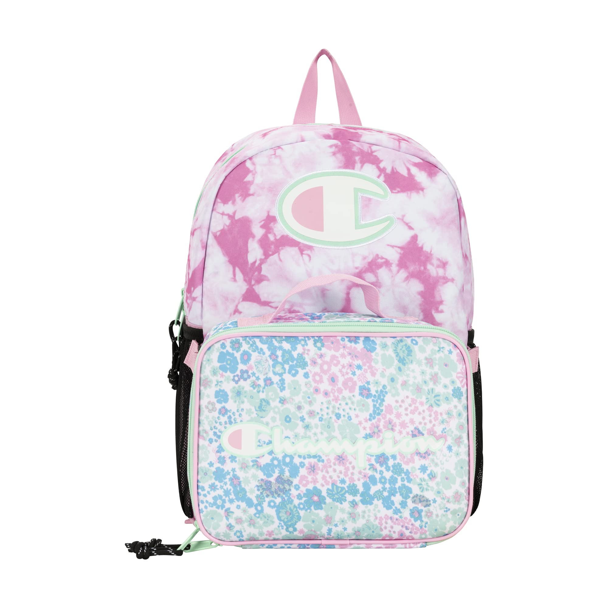 Champion Kids' Youth Backpacks & Lunch Kit Combo, Pink Candy/Aruba Blue, One-Size