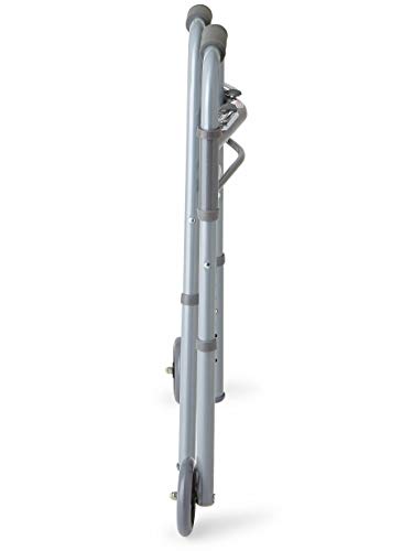 Medline Junior Two-Button Folding Walker with 5" Wheels, For Users 4'6" to 5'5"