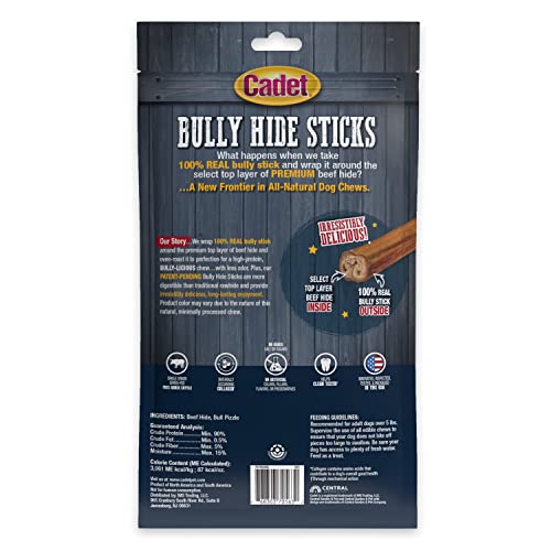 Cadet Bully Hide Sticks for Small, Medium and Large Dogs β All-Natural Beef Pizzle, High Protein, Low Fat, Long-Lasting, Grain & Rawhide-Free Dog Chews for Aggressive Chewers, Large (7 Count)