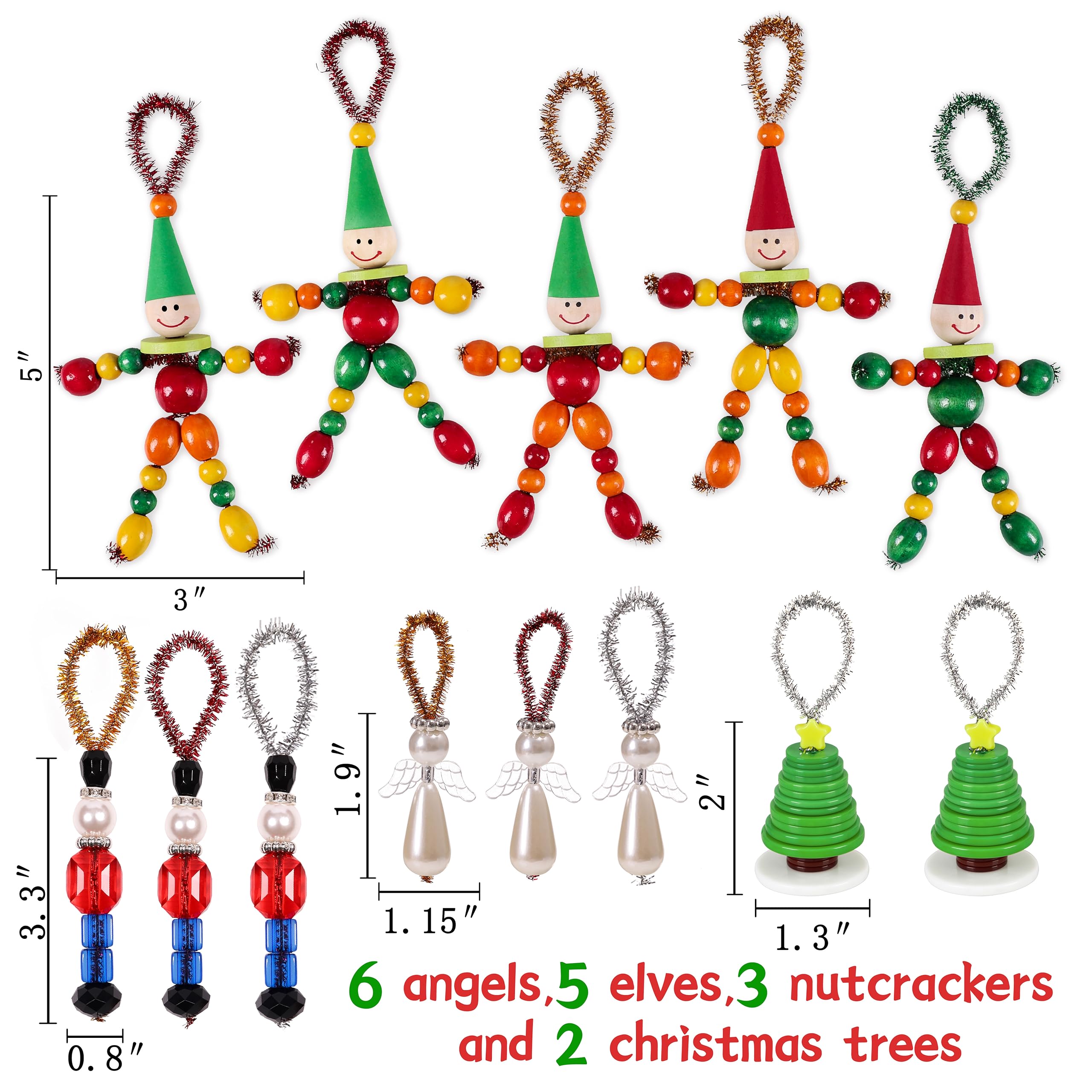 Tieshankao 16PCS Christmas Crafts for Kids - DIY Beads Ornaments Kits Include Nutcracker, Angel, Elf, Tree - Xmas Holiday Toys Gifts Stocking Stuffers Decor Party Decorations Supplies(Need Assembly)