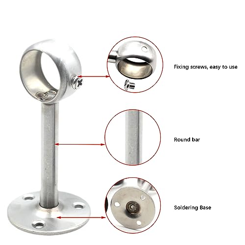 kingsea 1Inch Stainless Steel Ceiling Mount Rod Bracket Curtain Rod Flange Rod Holder Towel Rod Kitchen Hanging Rod Shower Curtain Rod Holder Flange Socket Closet,6PCs,Silver