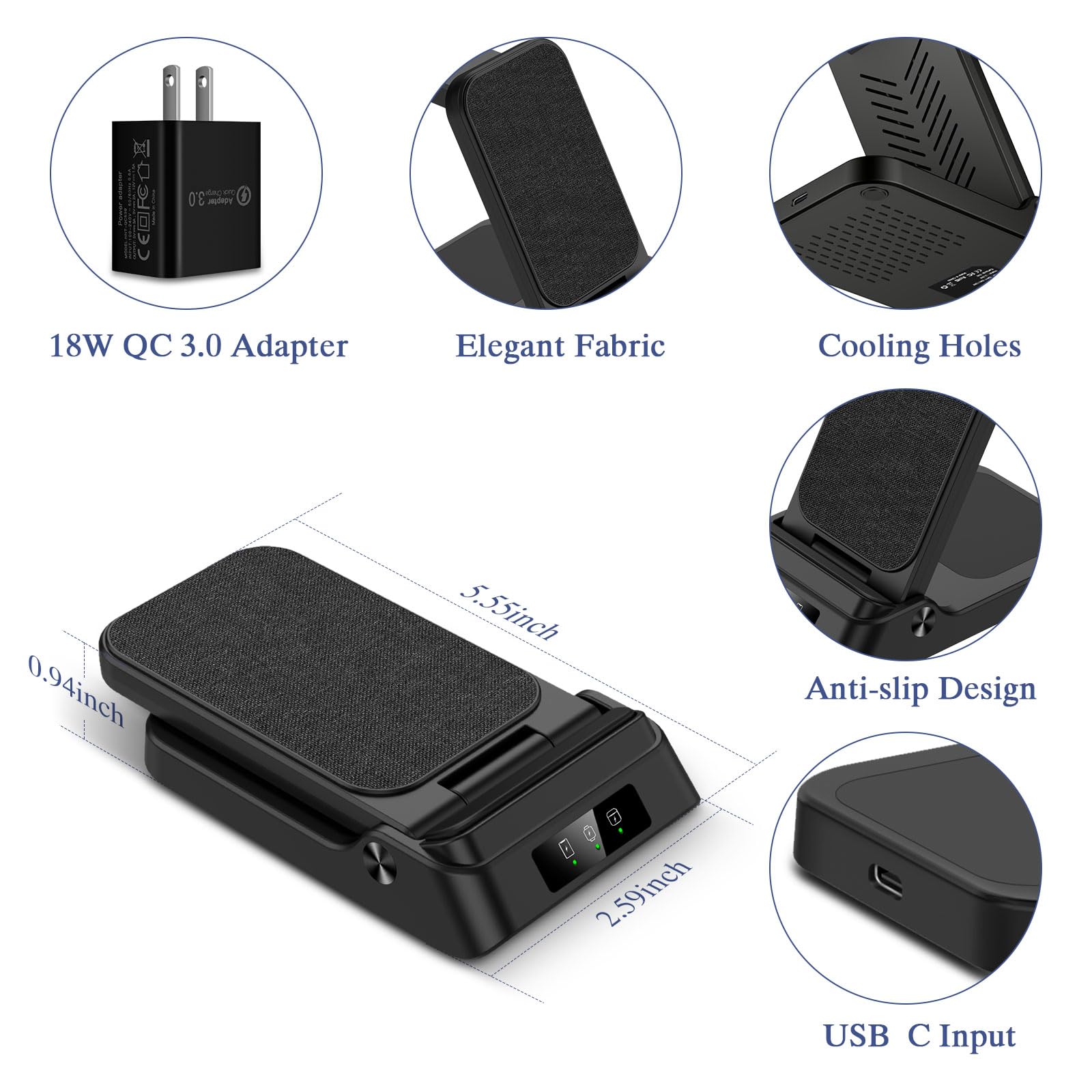 Charging Station for Samsung Wireless Charging 3 in 1: Wireless Charger for Samsung Galaxy S24/S23/S22/S21/S20/S10, Watch 5/4/3/Active2/1, Galaxy Buds/Buds+/Pro/Live/2, 18W Adapter