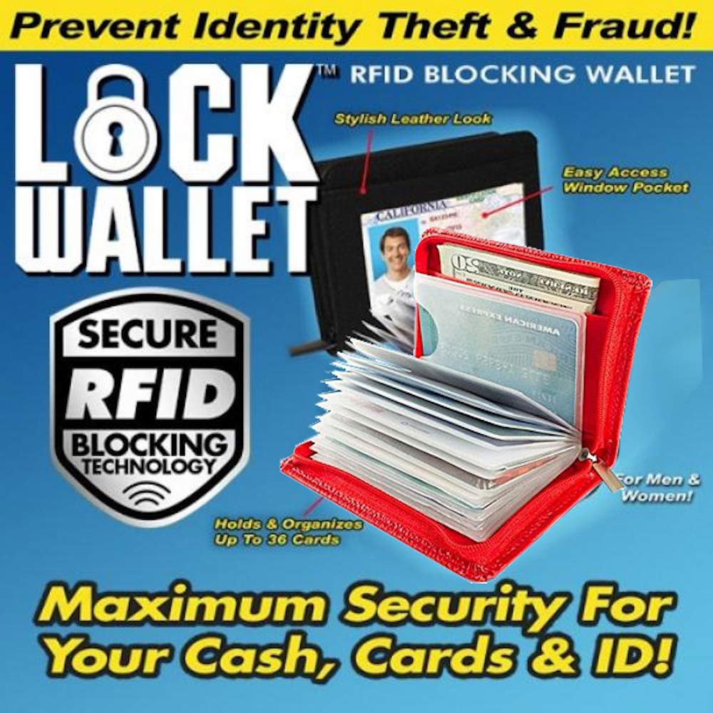 Lock Wallet Ultra Slim Compact Fits In Pockets Purses 18 sleeves RFID Blocking Wallet for Men Women (Red)