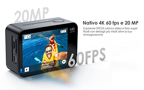 COOAU Native 4K 60fps 20MP Touch Screen WiFi Action Sport Camera EIS Stabilization Underwater Waterproof Cam with External Microphone Remote Control 2x1350Amh Batteries
