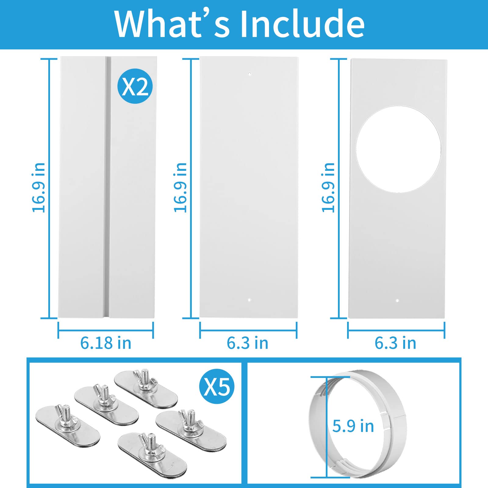 Portable Air Conditioner Window Kit with Coupler, Vertical/Horizontal Sliding Window AC Vent Kit, Adjustable Length from 17" to 60" AC Window Seal Plates Kit for 5.9"/15 cm Exhaust Hose