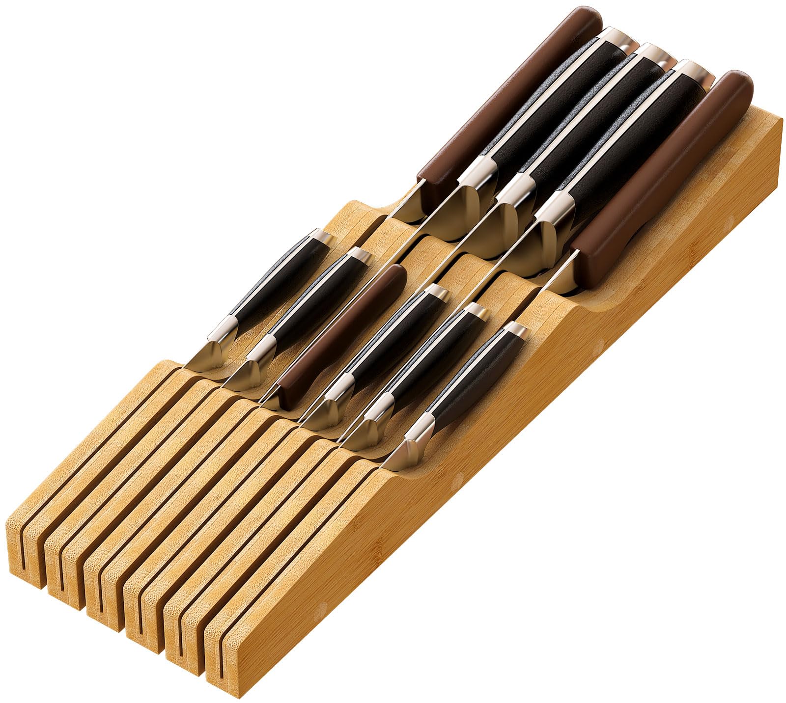 Drawer Knife Block Organizer, Bamboo Wood Drawer Knife Organizer, Protecting Knife Organizer Block