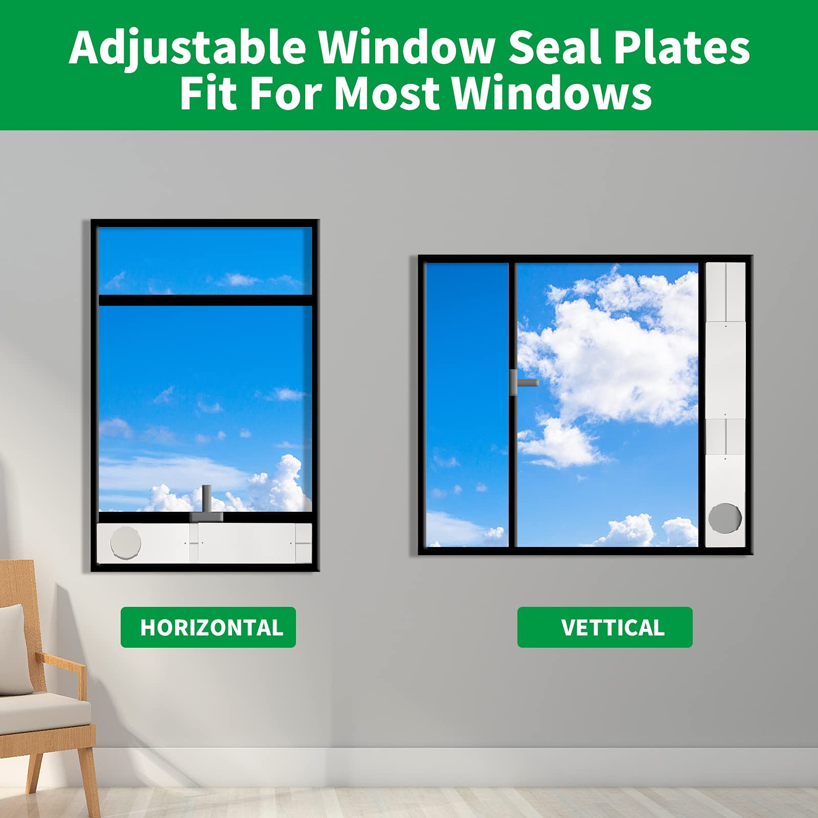 Portable Air Conditioner Sliding Window Kit with Universal Coupler Adapter, Upgraded Seamless Adjustable Sliding AC Vent Kit for Ducting Exhaust Hose of 5/5.9 Inches