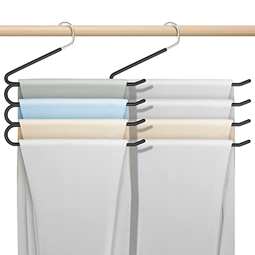 Pants Hanger Jeans Trouser Hanger 3 Pack Stainless Steel Rack Non Slip Closet Space Saver for Tie Scarf Shock Jeans Towel Clothes(Black)