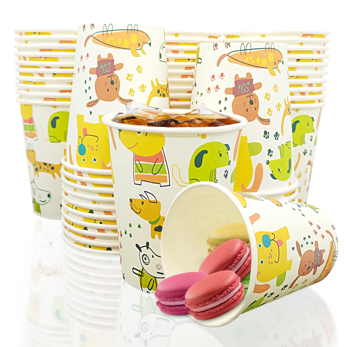 carnashow Colored Paper Cups Kids Disposable Cups Puppy Pattern Disposable Paper Cup Party Cups, 50 Pack - 9 oz.