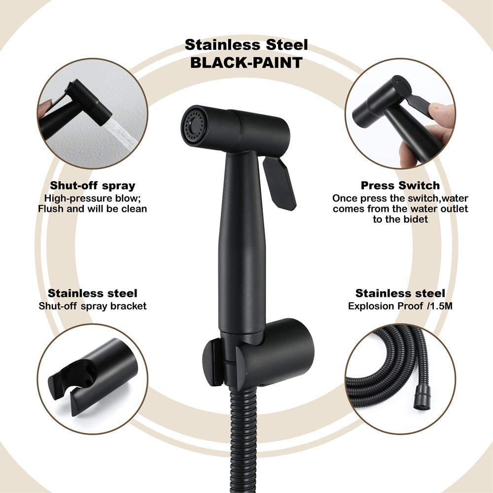 DFHBFG Black Toilet Bidet Sprayer Kit Set Hand Hold Stainless Steel for Bathroom Personal Cleanse Faucet (Color : E)