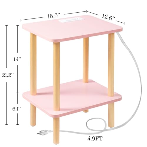 FORAOFUR Side Table with Charging Station, Small Side Table with 2 USB Ports and Outlets, Small End Tables for Small Spaces in Living Room, Bedroom & Nursery, 2 Tier Small Nightstand