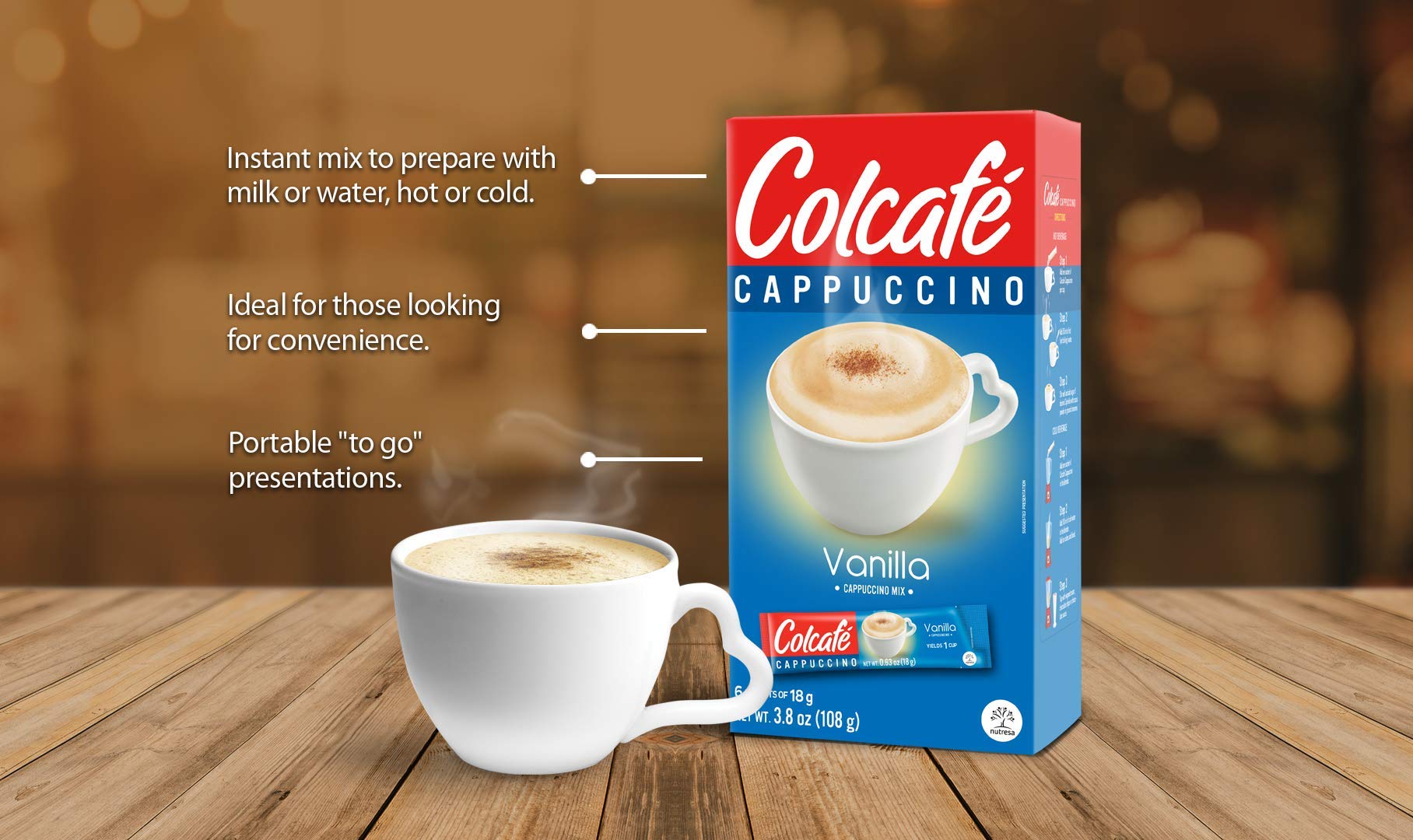 Colcafé French Vanilla Cappuccino Instant Mix | Convenient & Portable Packs | 100% Colombian Coffee | Make Hot or Cold | 6 Count (Pack of 2)