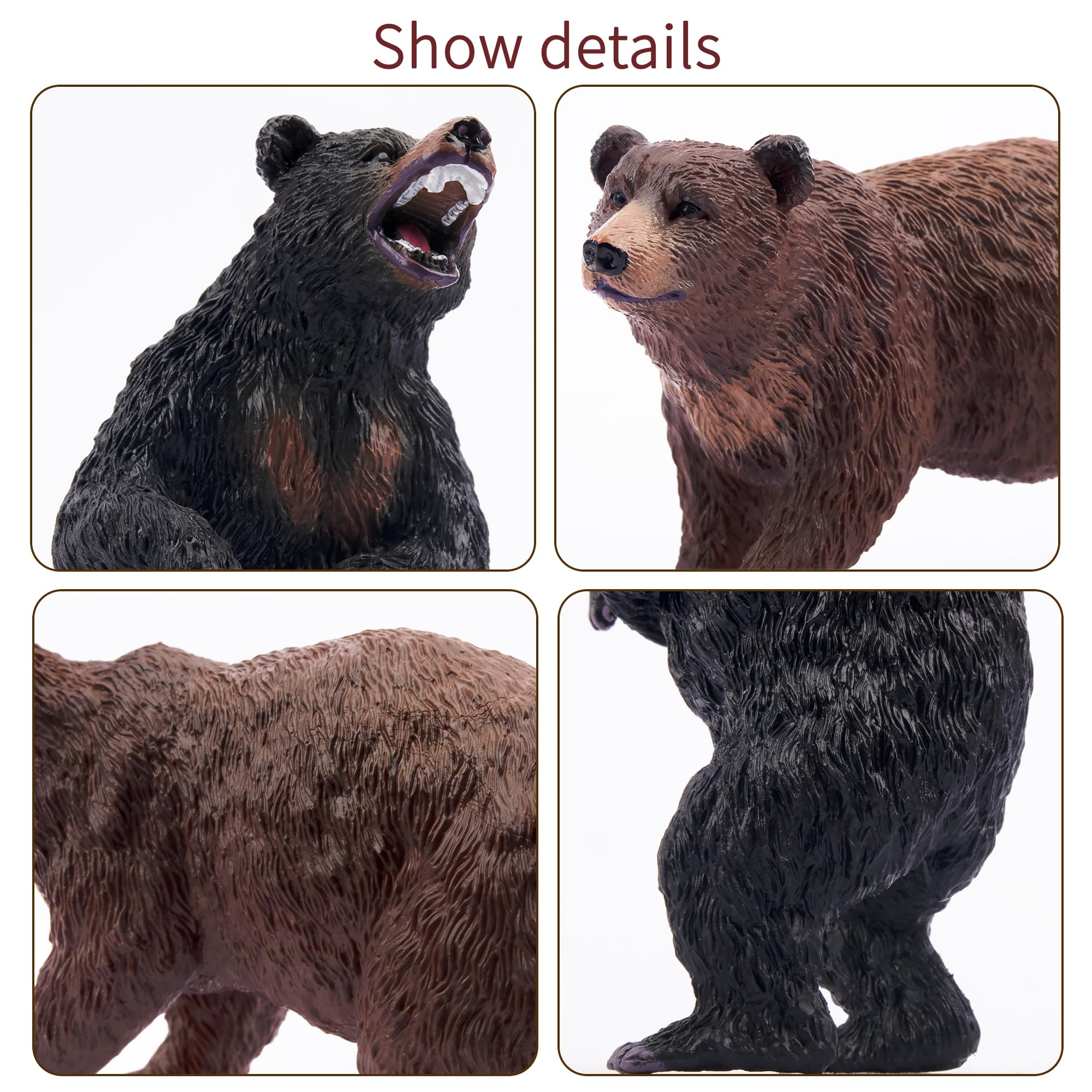 Toymany 6PCS Bear Figurines, Realistic Forest Animals Bear Family Figures Toy Set Includes Brown Bears Black Bears and Cubs, Education Toy Birthday for Kids Toddlers
