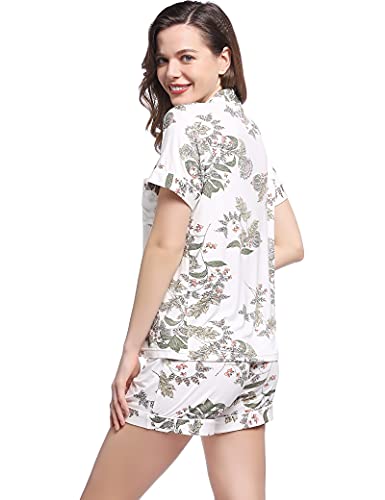 Joyaria Womens Summer Bamboo Short Sleeve Button Up Pajama/Pj/Sleep Shorts Set (Floral Print,XXL)