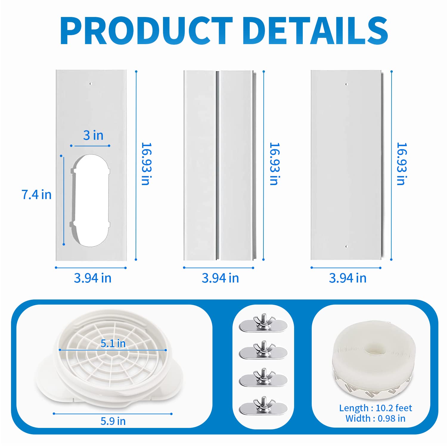 Portable Air Conditioner Window Kit for 15cm/5.9Inch or 13cm/5.1Inch Exhaust Hose with Apartments Coupler Adjustable Window Seal Not Include Exhaust Hose for AC Unit, AC Window Vent Kit