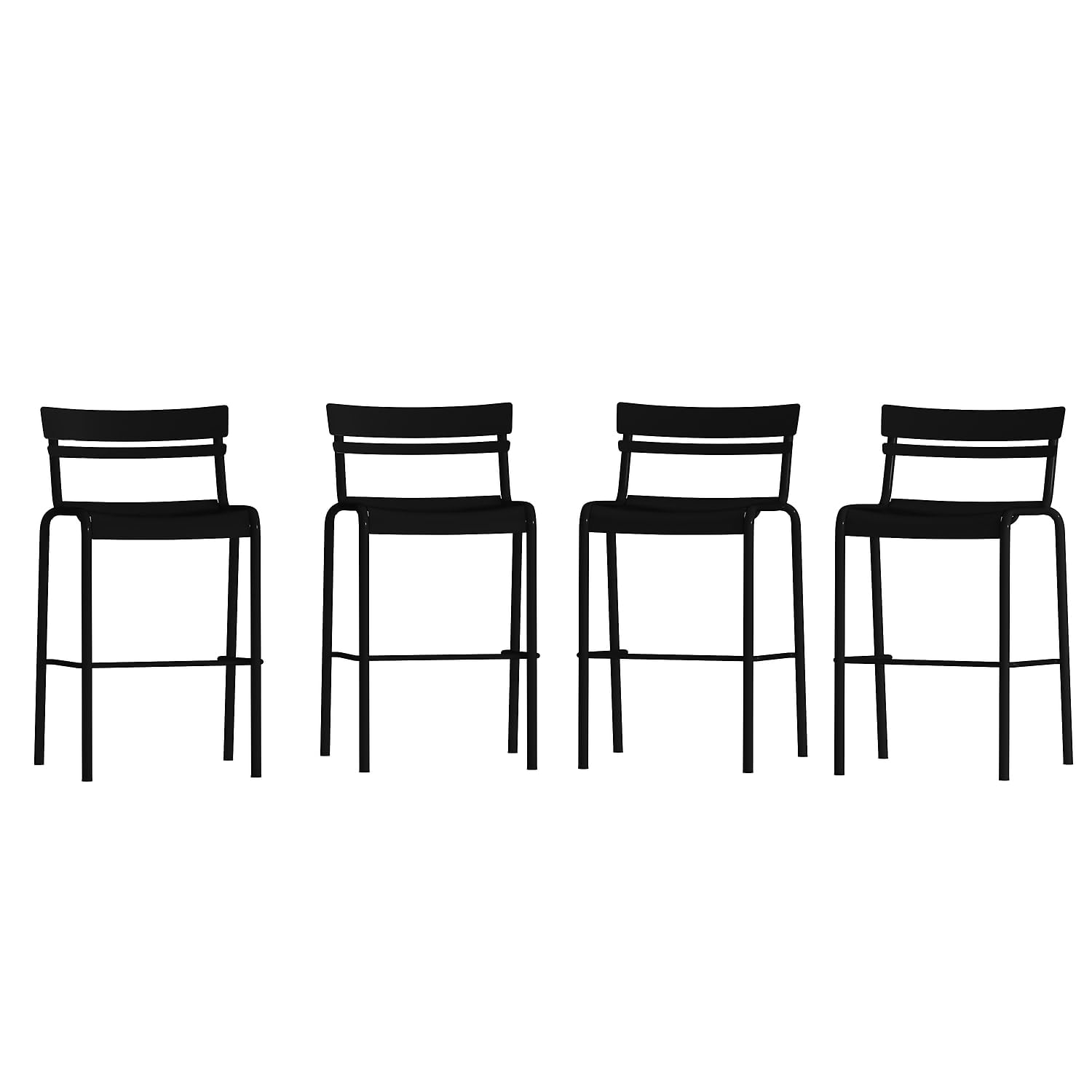 Flash Furniture Nash Commercial Grade Steel Stack Stool, Indoor-Outdoor Bar Stool with 2 Slat Back, Set of 4, Black
